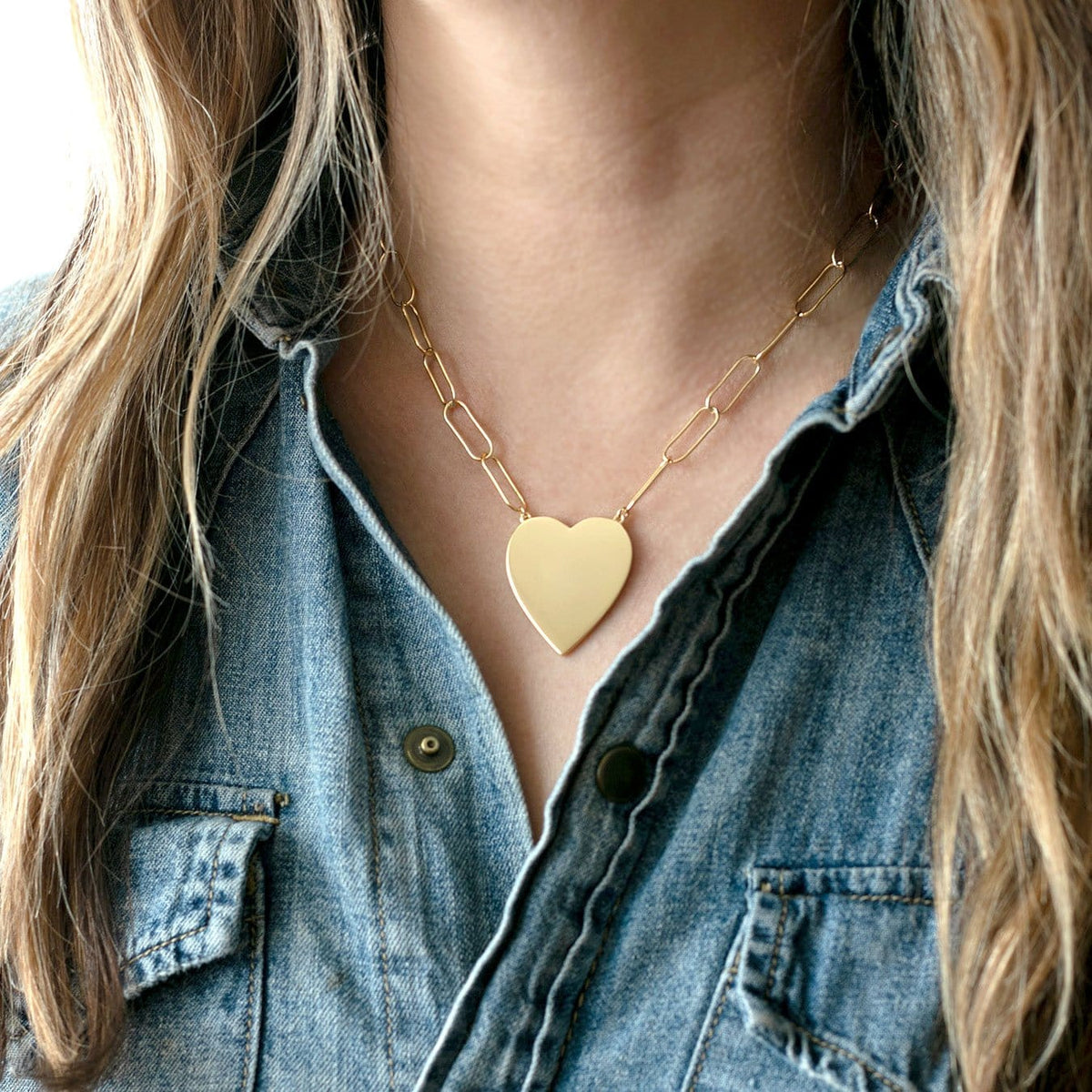 Big Heart Necklace | Large Heart Pendant on Big Link Chain